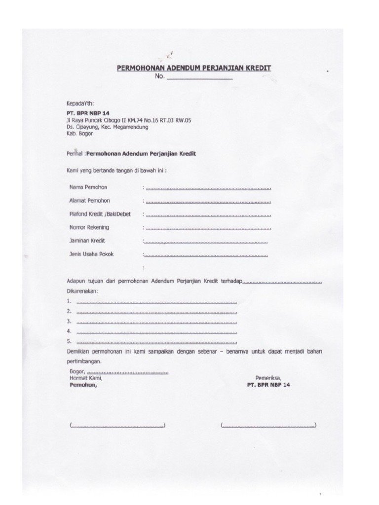 Form Adendum Kredit BPR | PDF