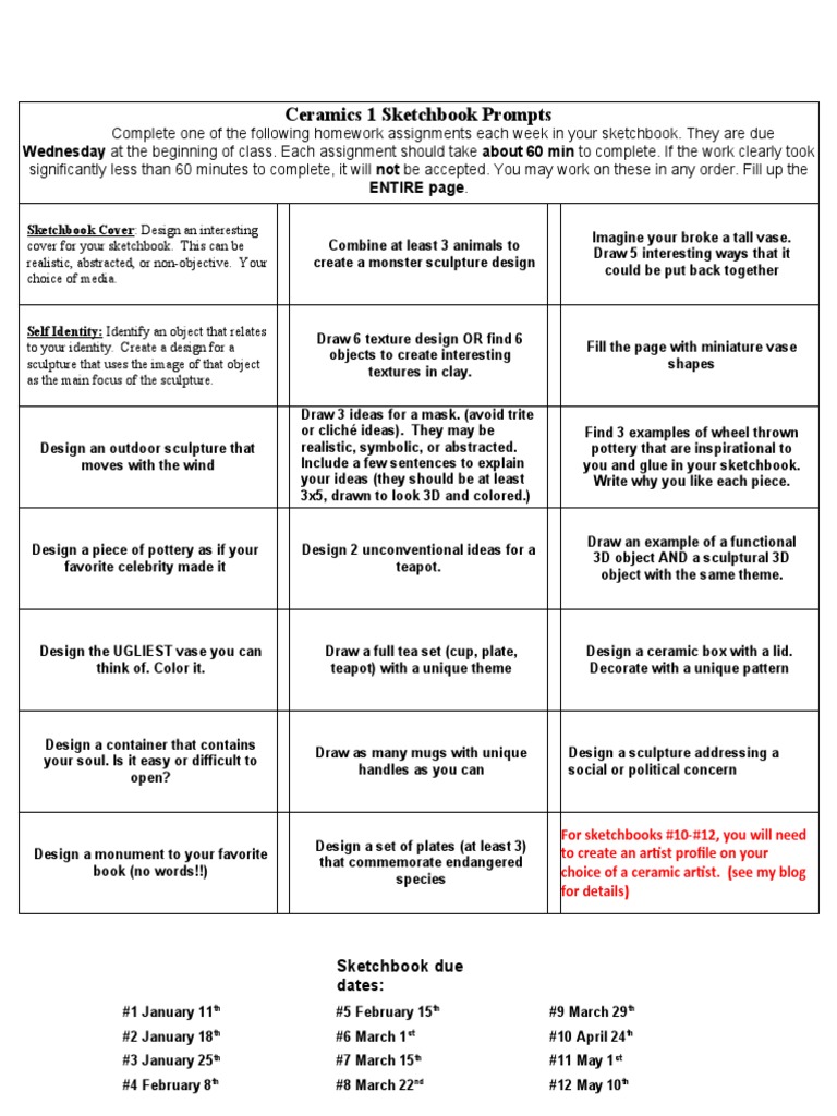 Ceramics Sketchbook Homework Prompts | PDF | Sculpture | Pottery