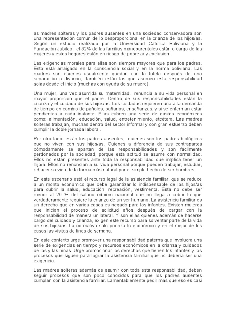 As Madres Solteras Y Los Padres Ausentes En Una Sociedad Conservadora Son Pdf Paternidad