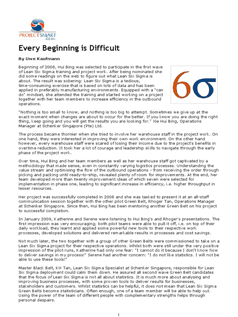 Every Beginning Is Difficult | PDF | Six Sigma | Lean Manufacturing