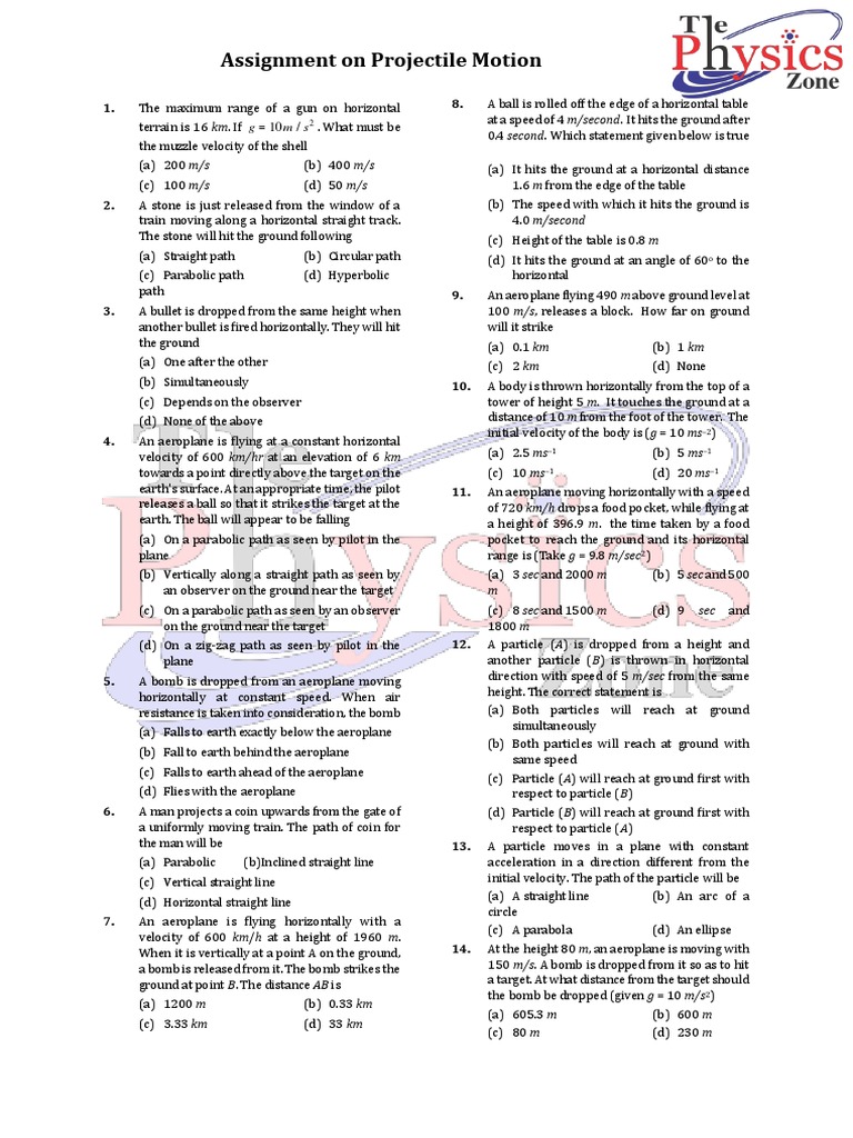 Assignment On Projectile Motion Pdf Projectiles Acceleration