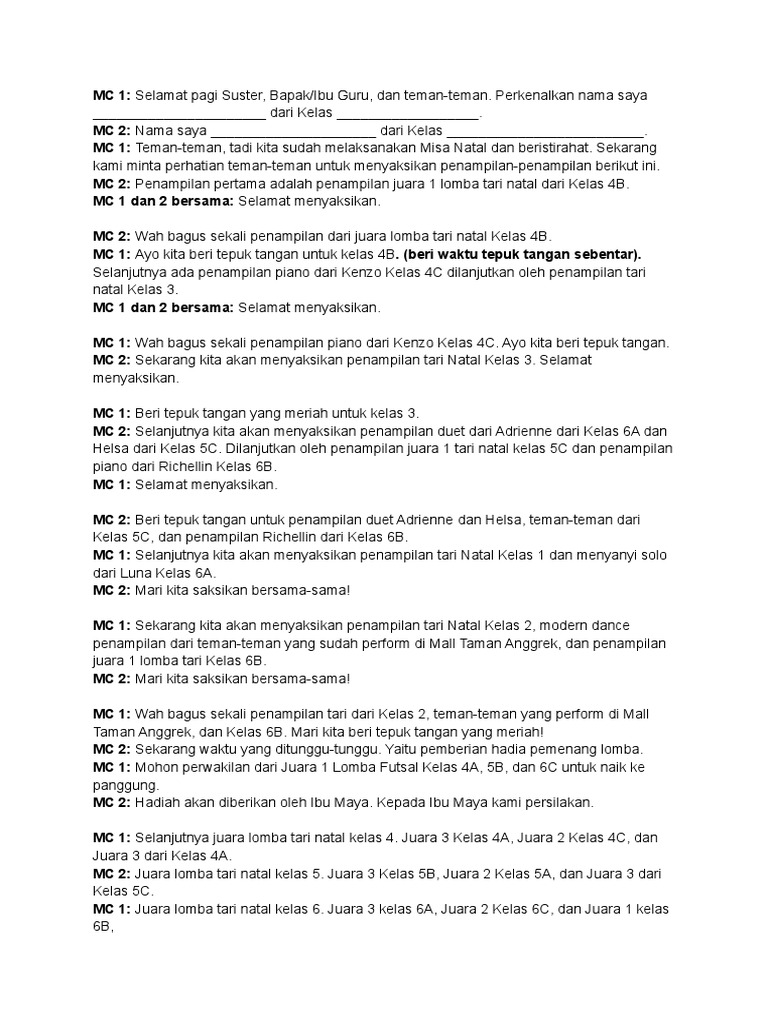 MC Pesta Natal Sekolah Kelas 4-6 | PDF