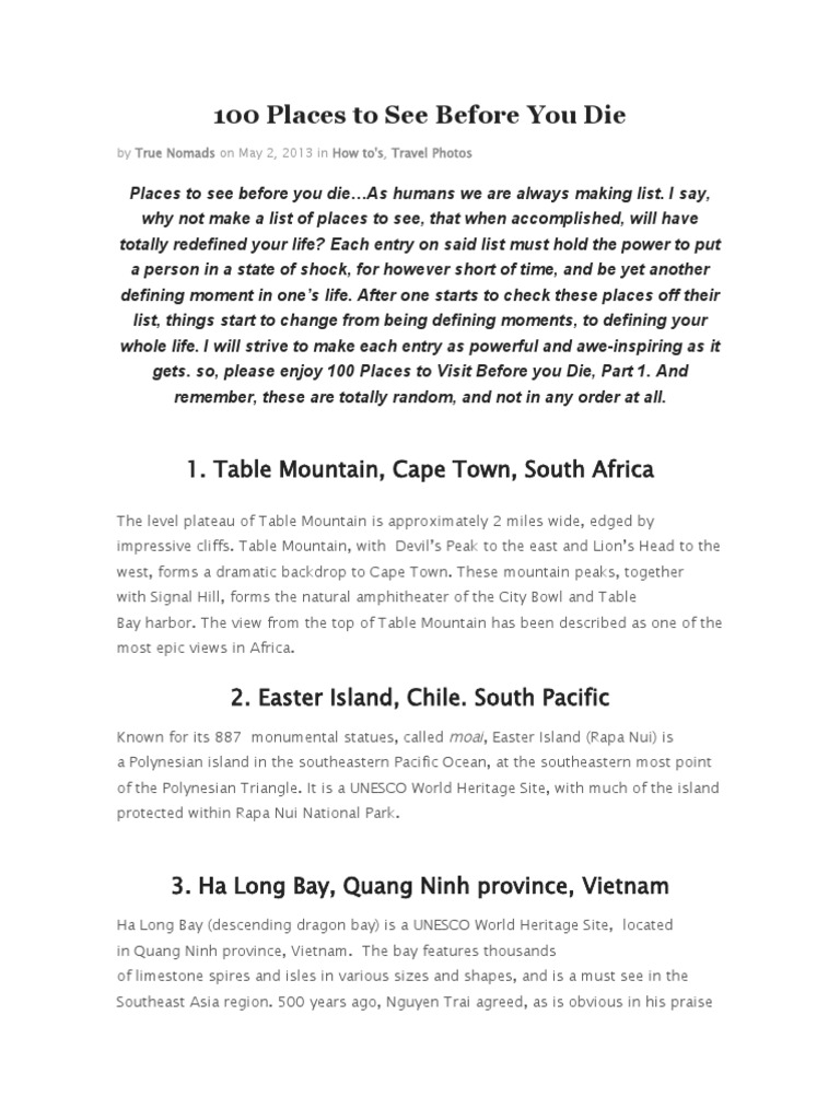 100 Must-See Places Before You Die | PDF