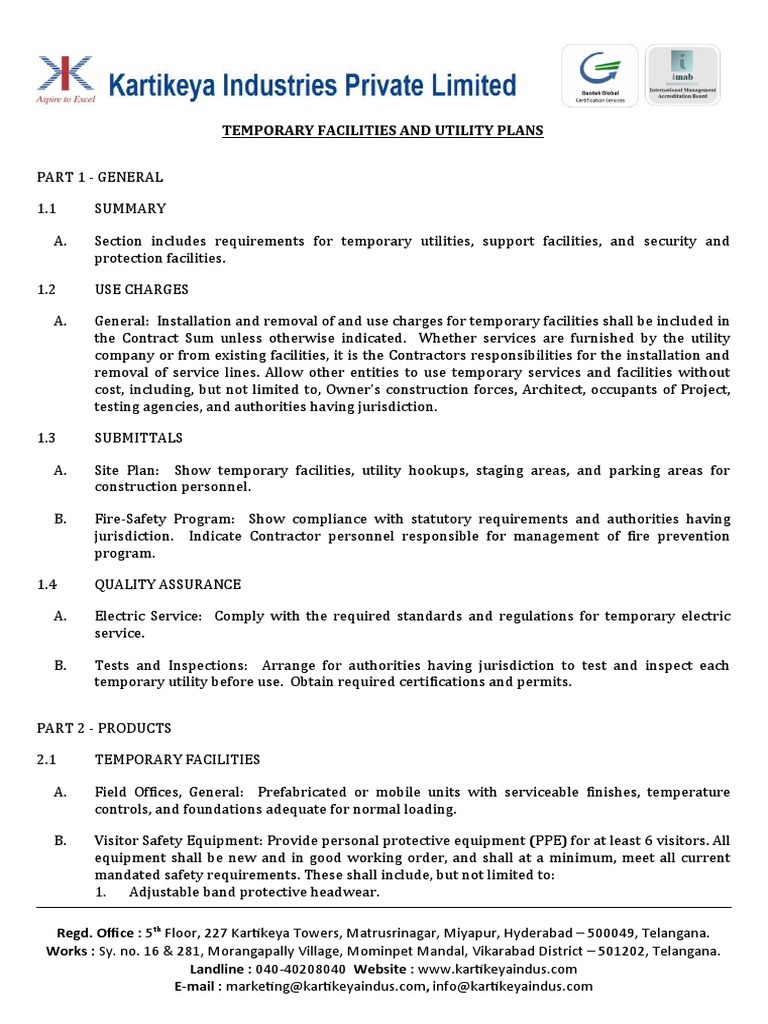 Temperory Facilities and Utility Plans | PDF | Fires | Fire Safety