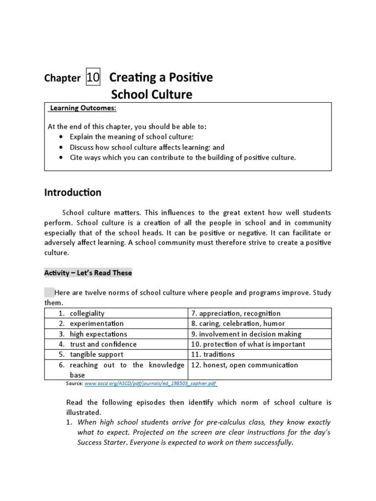 Chapter 10 Creating A Positive | PDF | Teachers | Schools