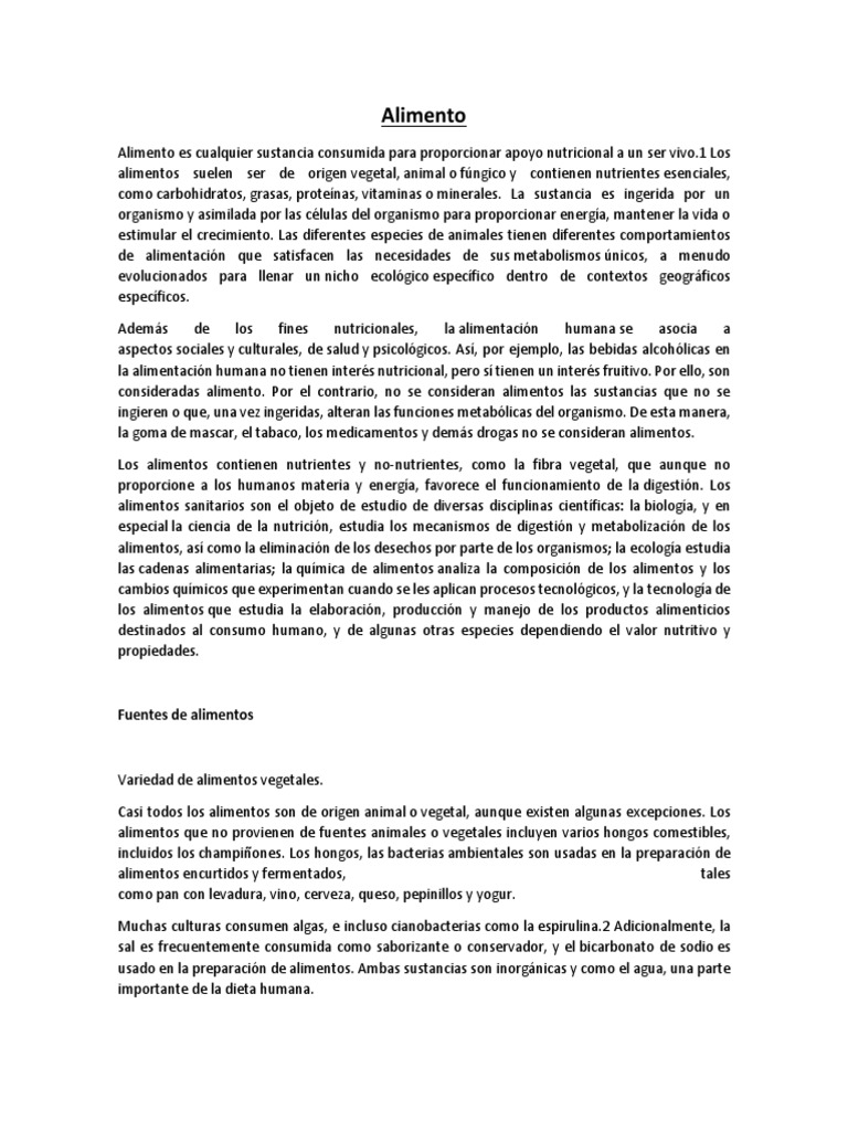 Alimento | PDF | Alimentos | Nutrición