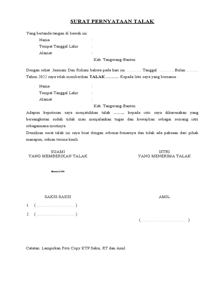 Surat Pernyataan Talak | PDF