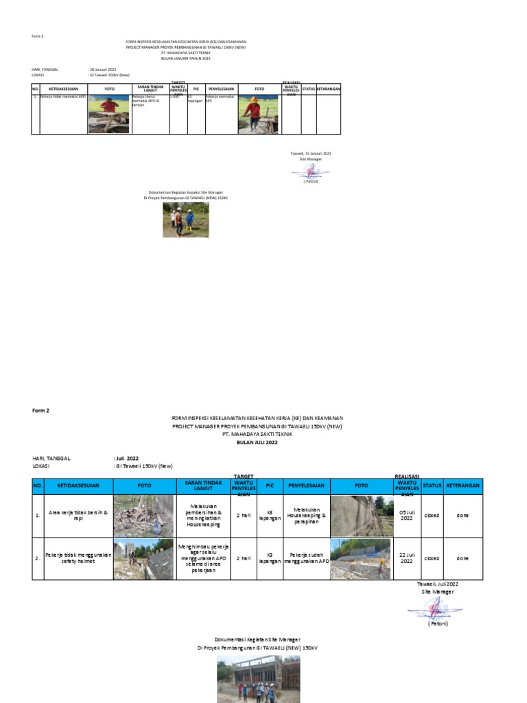 Form 2 Inspeksi k3 Dan Keamanan SM GI Tawaeli 2022 | PDF