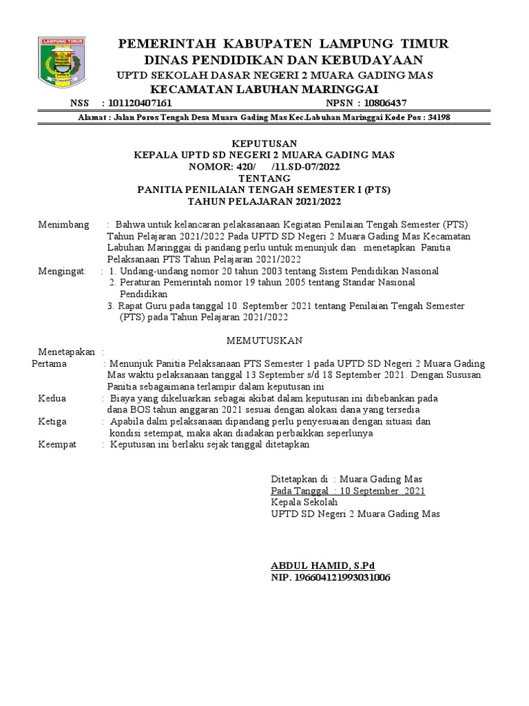 SURAT PANITIA KOREKSI PTS Sem.1 2020.2021 | PDF