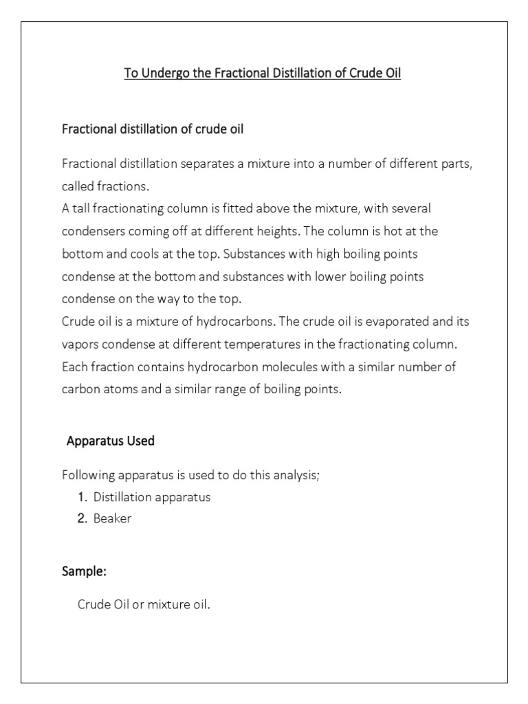 Fractional Distillation of Crude Oil | PDF | Distillation | Petroleum
