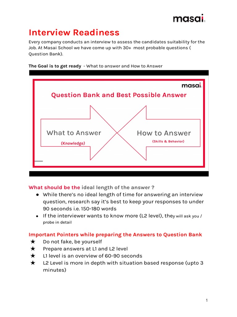Interview Readiness - Question Bank With Sample Answers - Mentor | PDF ...