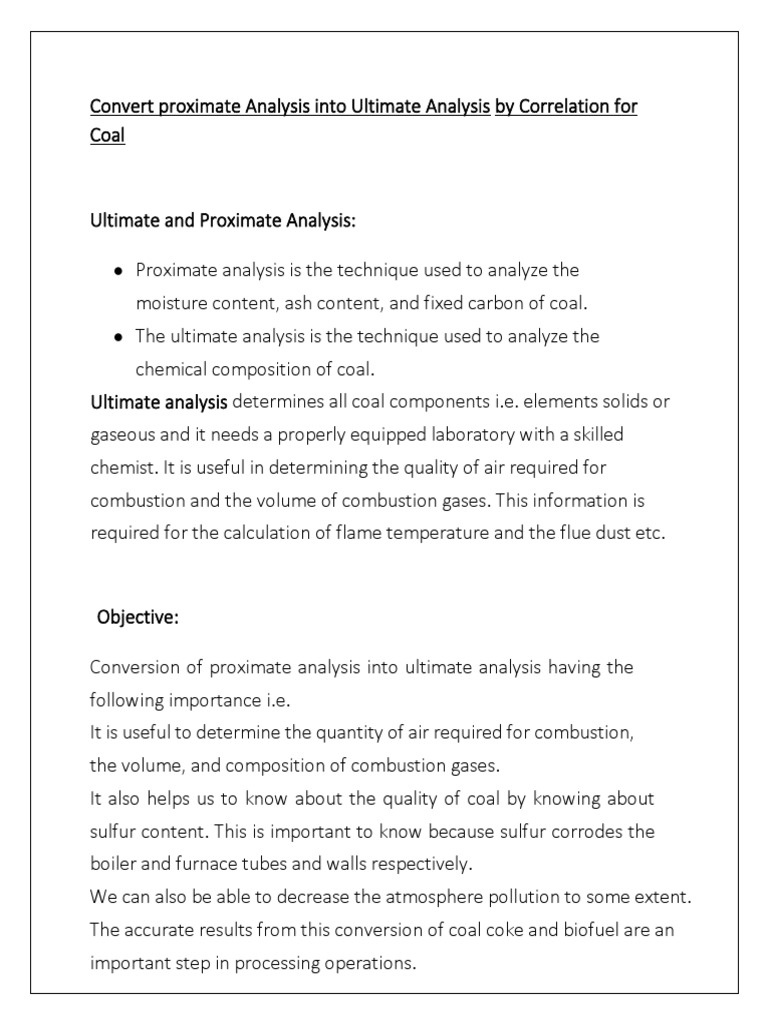 Ultimate and Proximate Analysis | PDF | Coal | Combustion