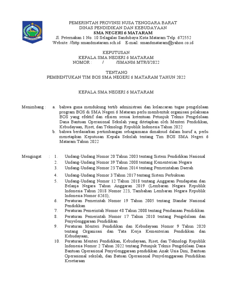 (Panduanmengajar - Com) - Contoh SK Tim BOS Reguler 2021 | PDF (Panduanmengajar - Com) - Contoh SK Tim BOS Reguler 2021 | PDF