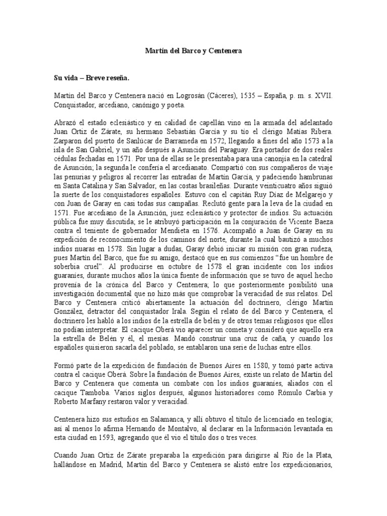 Sobre Martín Del Barco y Centenera | PDF | Verdad