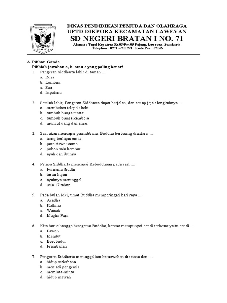 Soal PAS Budha KL 3 | PDF