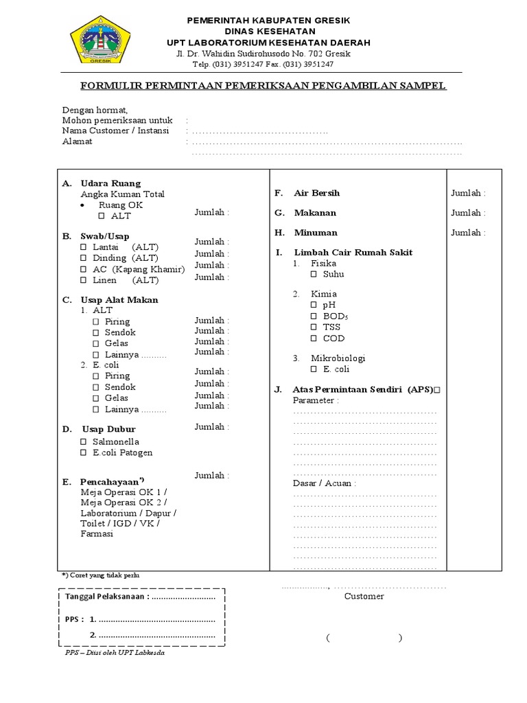 Form Permintaan Pengujian Kesling | PDF