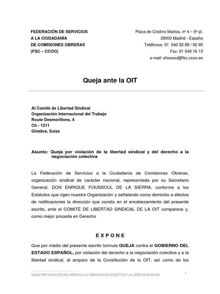 Queja Ante La OIT (PDF) | PDF