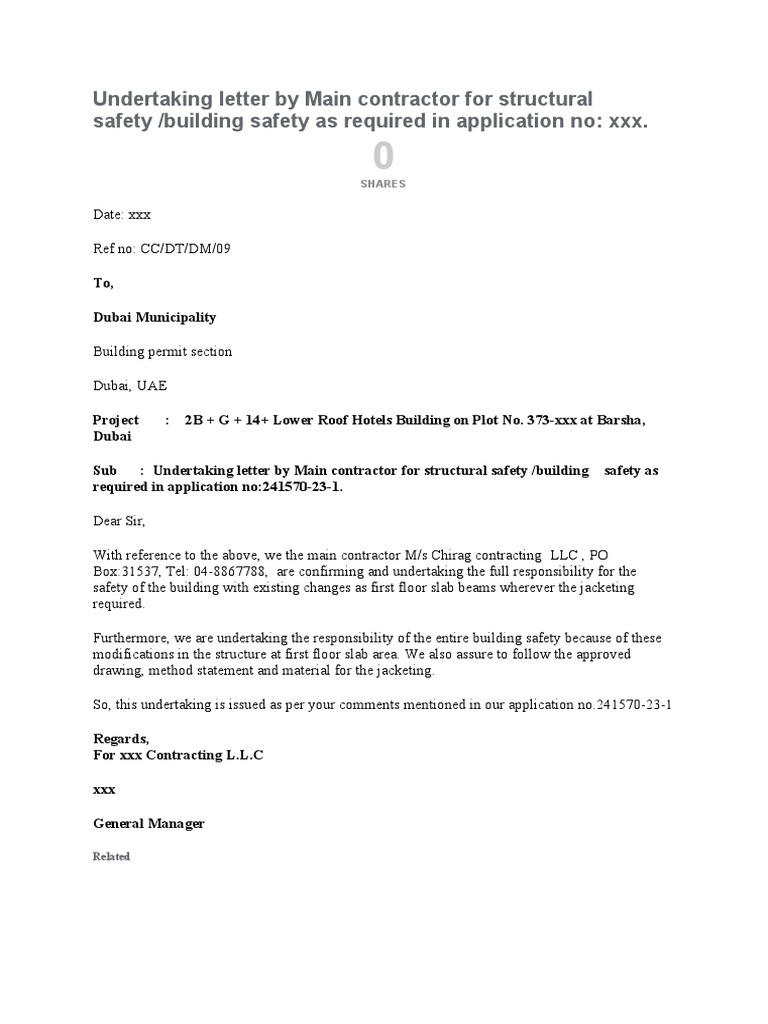 Undertaking Letter by Contractor | PDF | Technology & Engineering