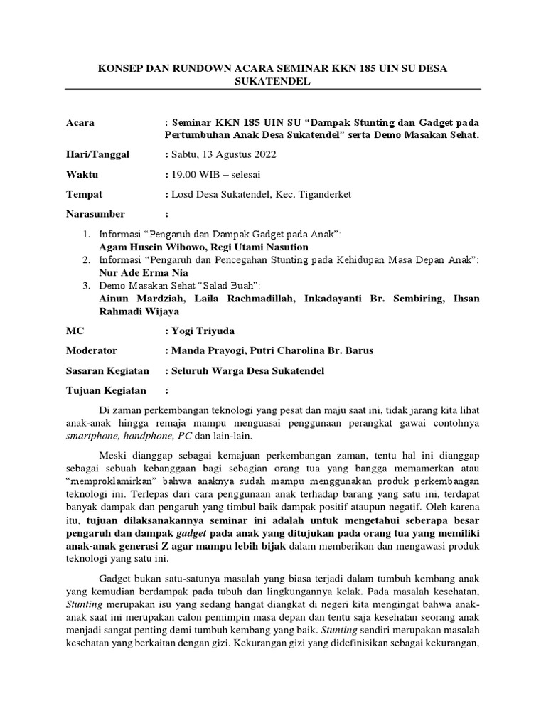 Konsep Dan Rundown Acara Seminar KKN 185 Uin Su Desa Sukatendel2 | PDF | Ilmu Sosial ...