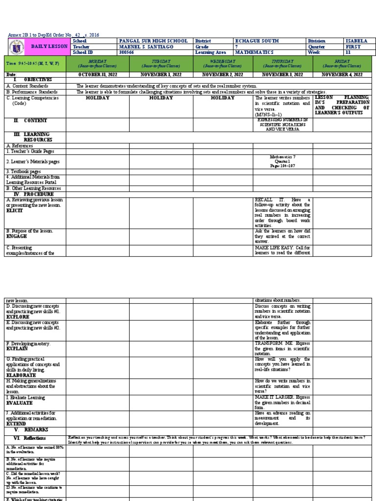 Grade 7 Math Daily Lesson Log | PDF | Learning | Teaching Method