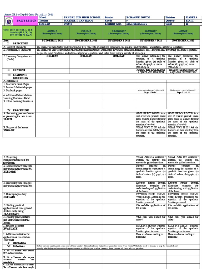 Grade 9 Math Lesson Plan: Quadratics | PDF | Quadratic Equation ...