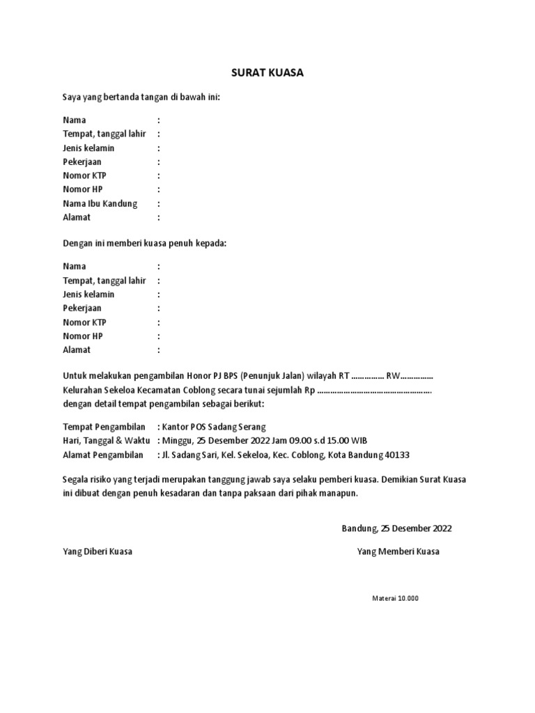 Surat Kuasa Kosong | PDF