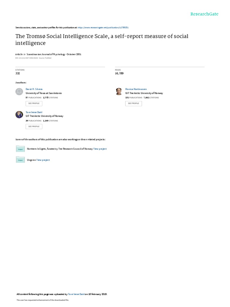 Tromsø Social Intelligence Scale | PDF | Intelligence | Psychology