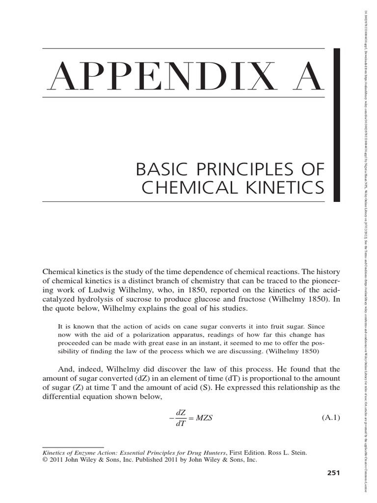 Kinetics of Enzyme Action - 2011 - Stein - Appendix A Basic Principles of Chemical Kinetics ...