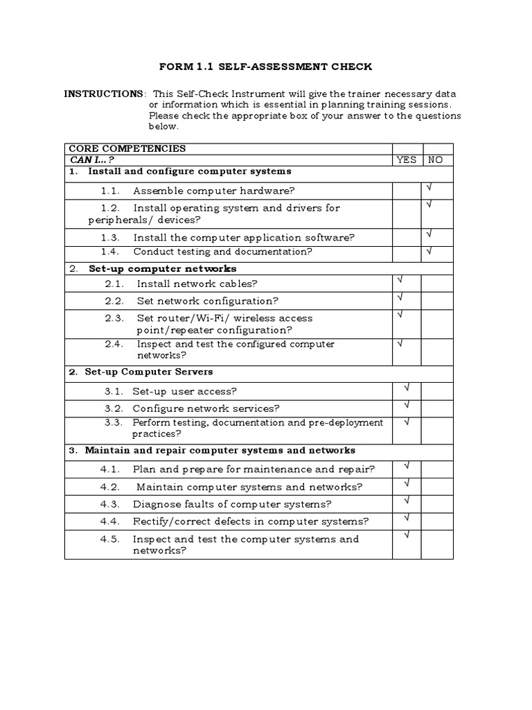 Form 1.1 Self-Assessment Check-Css | PDF