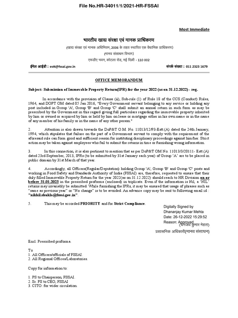 Submission of Immovable Property Return (IPR) For The Year 2022 | PDF ...