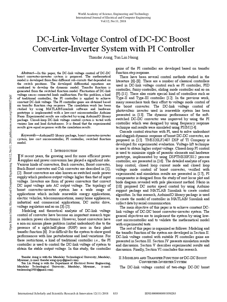 DC Link Voltage Control of DC DC Boost Converter Inverter System With ... DC Link Voltage Control of DC DC Boost Converter Inverter System With ...