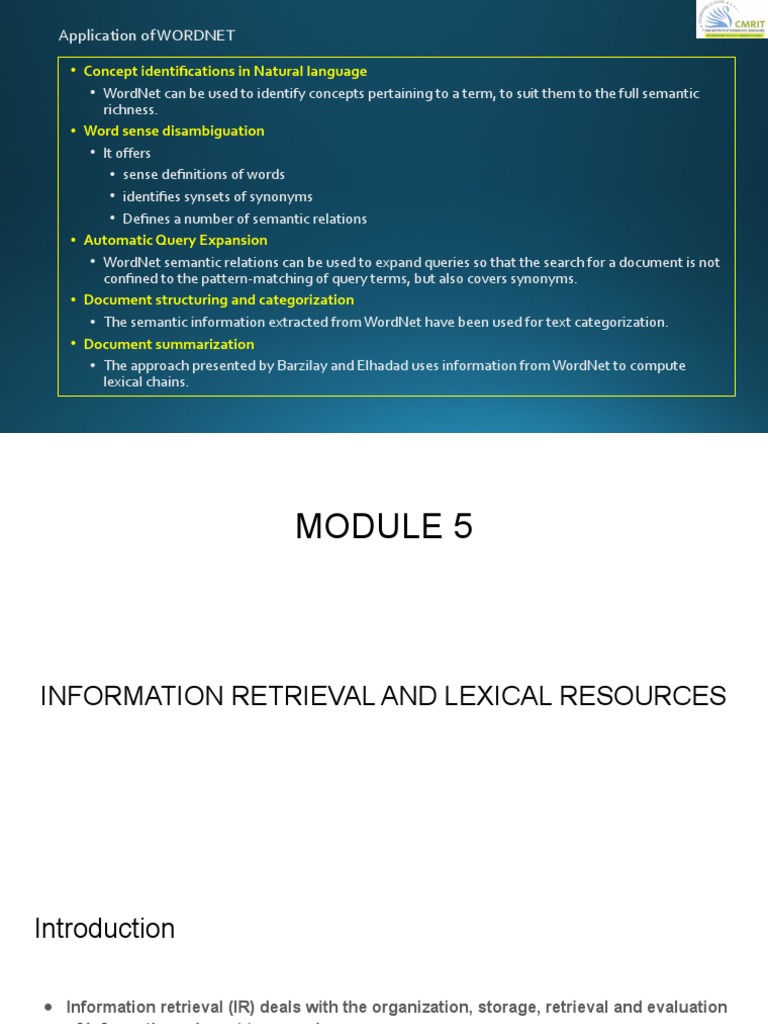 Module 5 - Information Retrieval and Lexical Resources | PDF | Information Retrieval | Search ...