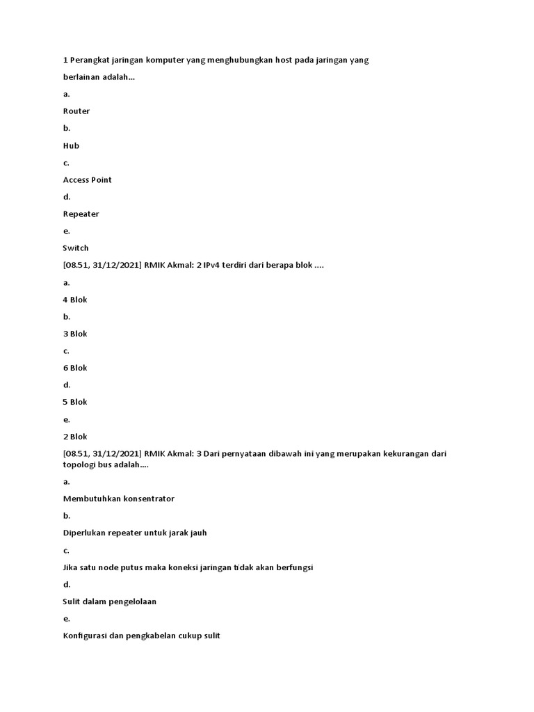 Kuis Jaringan Komputer dan Topologi | PDF | Komputer