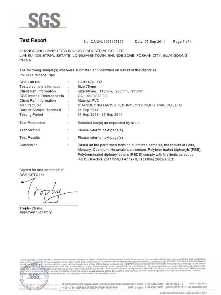 SGS Test Report | PDF | Chemical Compounds | Pollution