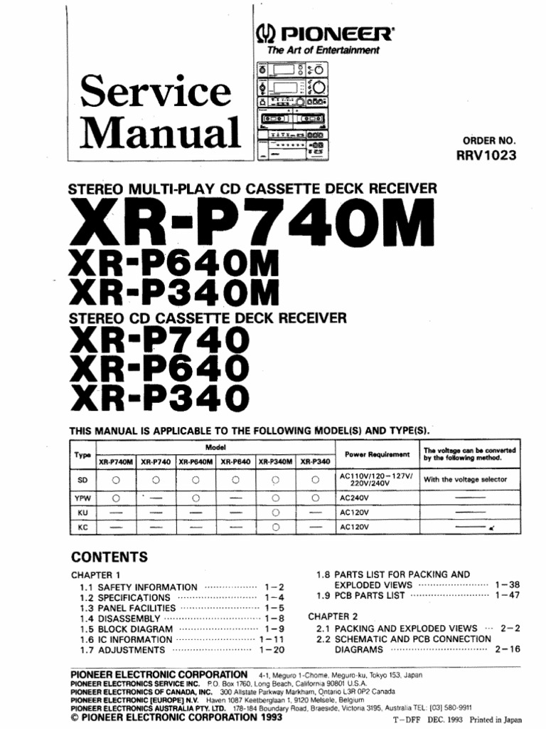 Pioneer xr-p340 xr-p640 xr-p740 | PDF | Power Supply | Manufactured Goods