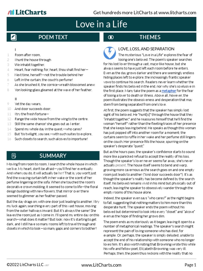 LitCharts Love in A Life | PDF | Poetry | Metre (Poetry)