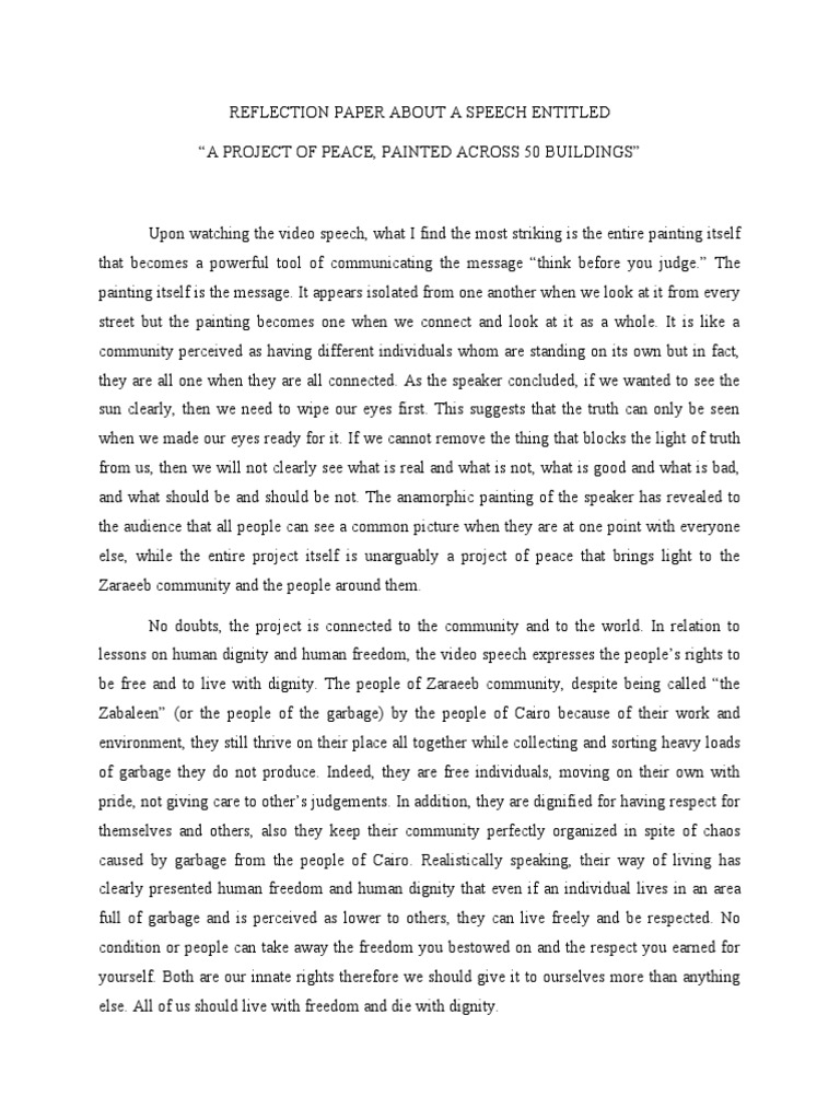 Reflection Paper A Project of Peace | PDF | Dignity