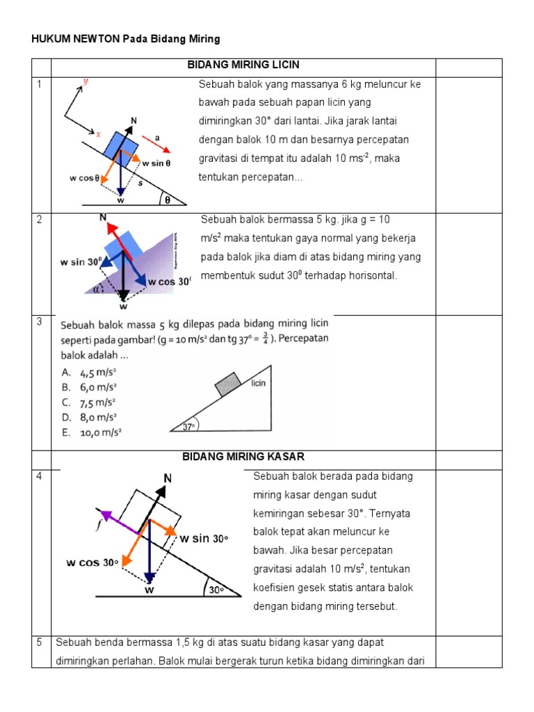 Soal Hukum Newton pada Bidang Miring | PDF | Sains & Matematika