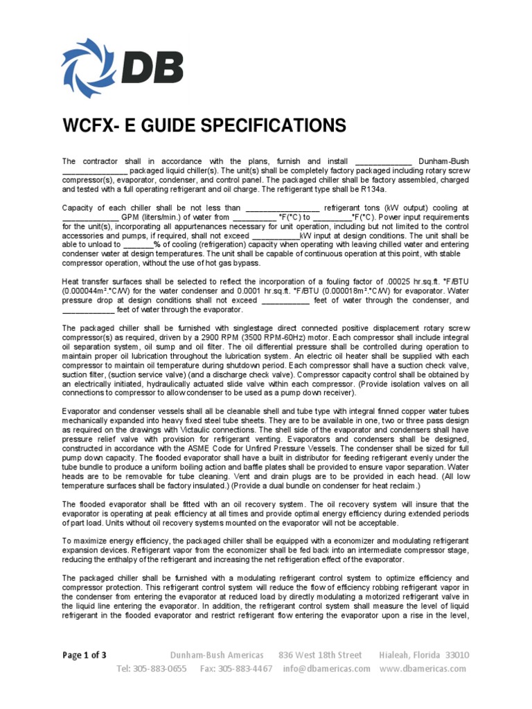 WCFX-E Guide Specification | PDF | Heat Exchanger | Heat Transfer