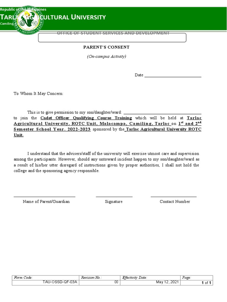 Parent Consent For Coqc | PDF