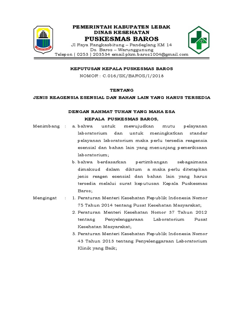 SK Jenis Reagensia Esensial Yang Harus Tersedia | PDF | Sains & Matematika