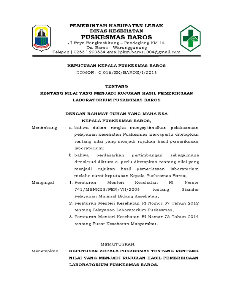 SK Rentang Nilai Yang Menjadi Rujukan Hasil Pemeriksaan Laboratorium | PDF SK Rentang Nilai Yang Menjadi Rujukan Hasil Pemeriksaan Laboratorium | PDF