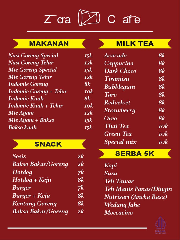 Zora Cafe Menu | PDF