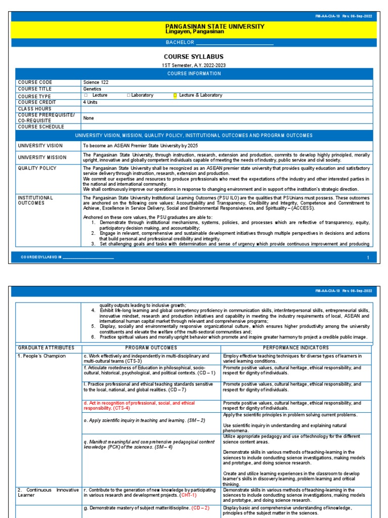 ISO Coded Genetics Syll 2022 | PDF | Teaching Method | Heredity