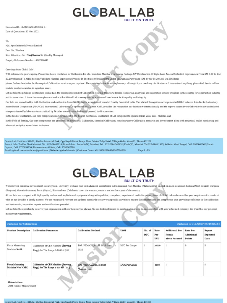 CBR Testing Machine-Global Quotation | PDF | Calibration | Laboratories