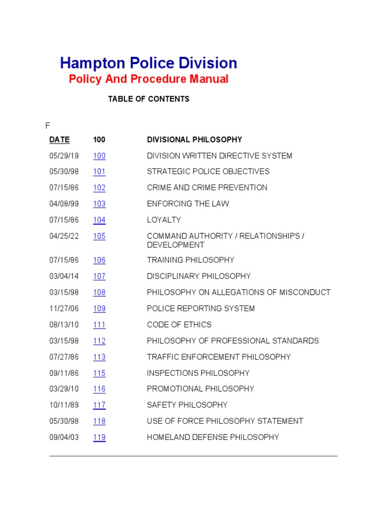Hampton Police Policy Manual | PDF | Social Science