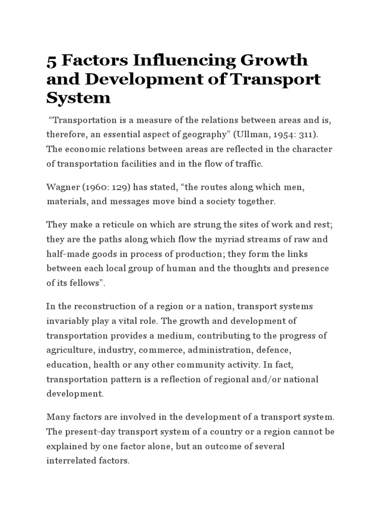 5 Factors Influencing Growth and Development of Transport System | PDF ...