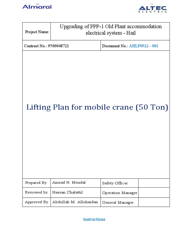 Lifting Plan For Almarai Hail Project | Download Free PDF | Crane (Machine) | Elevator