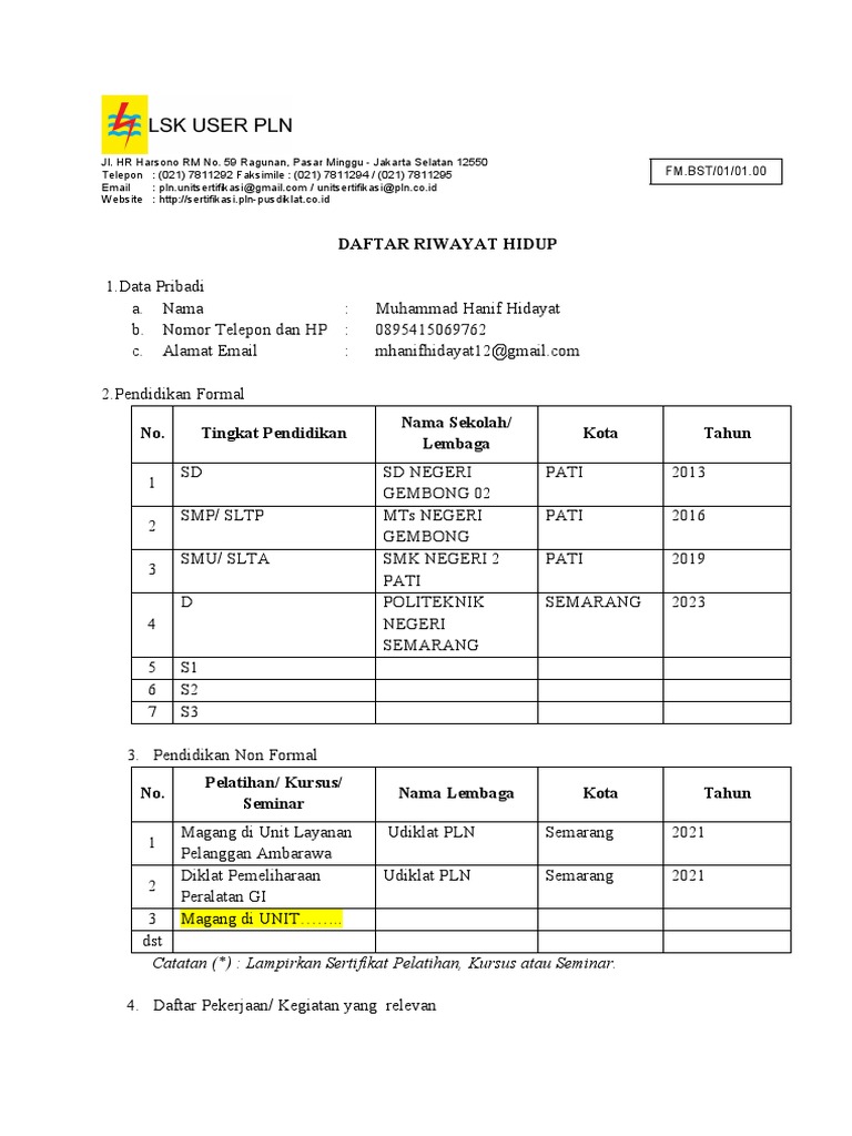 Formulir Daftar Riwayat Hidup | PDF