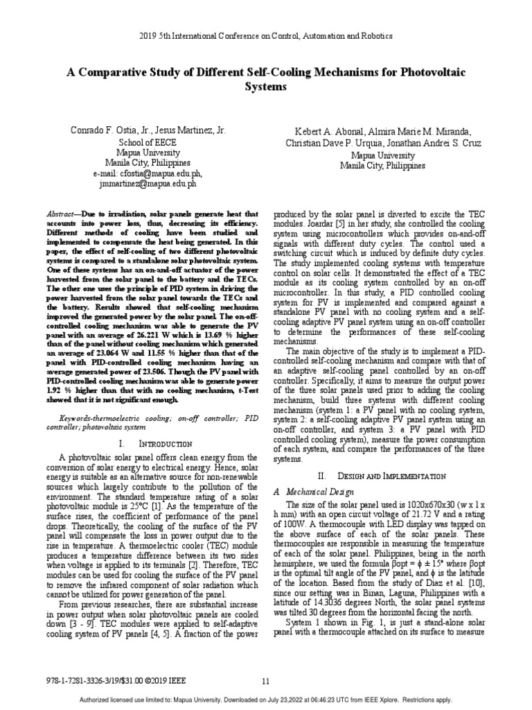 A Comparative Study of Different Self-Cooling Mechanisms For Photovoltaic Systems | PDF ...